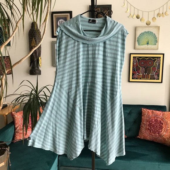 Fenini | Tops | Fenini Sz L Pale Blue Striped Knit Sleeveless Cowl Neck ...
